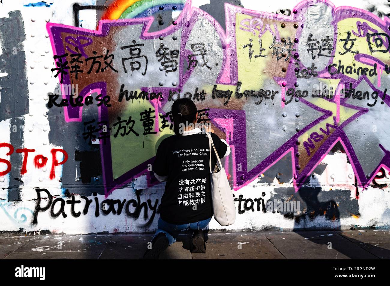 Lydia Lui, 44, sprays anti-Beijing counter-slogans 'Release human right ...