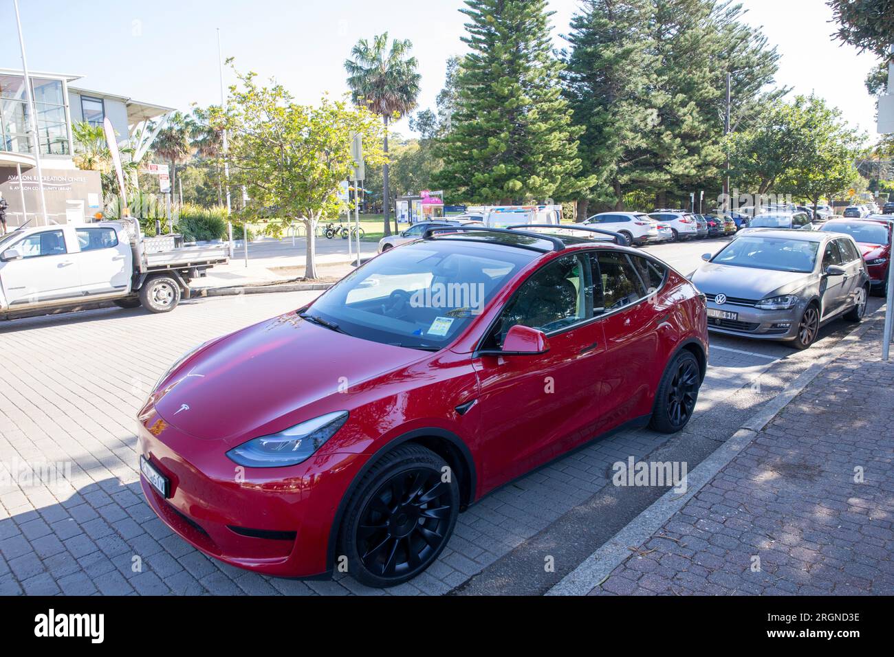2023 red Tesla Model Y car vehicle parked in a Sydney street, NSW ...