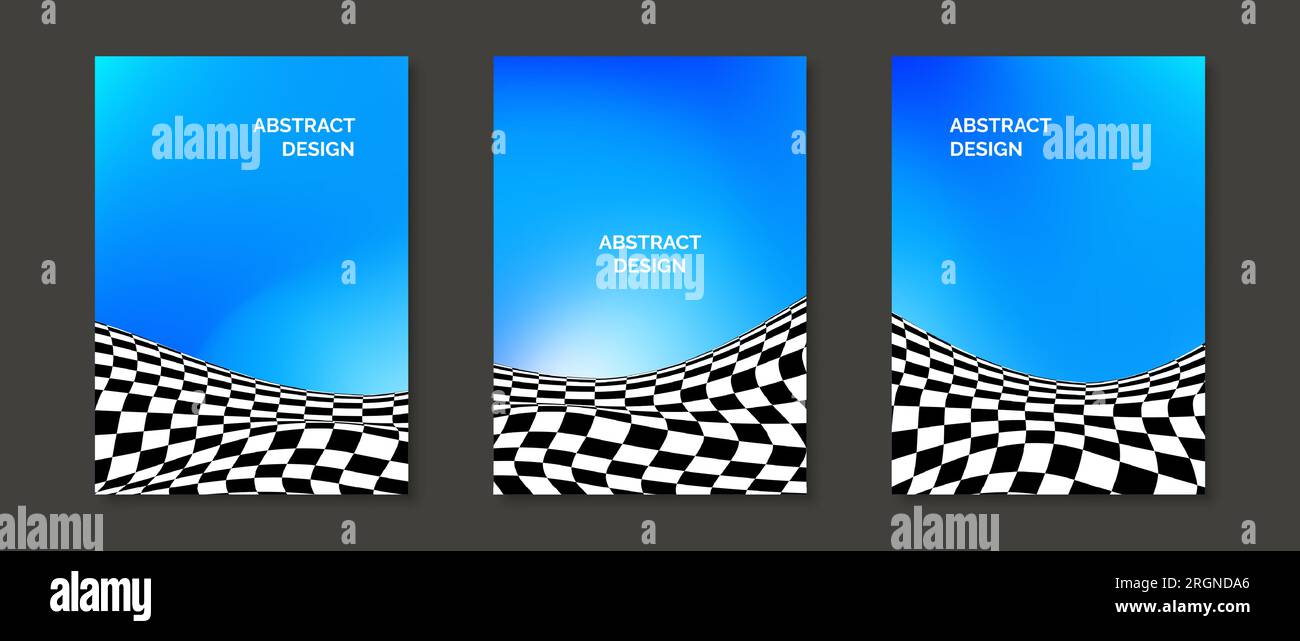 Abstract gradients with checkered liquid surfaces. Distorted black and ...