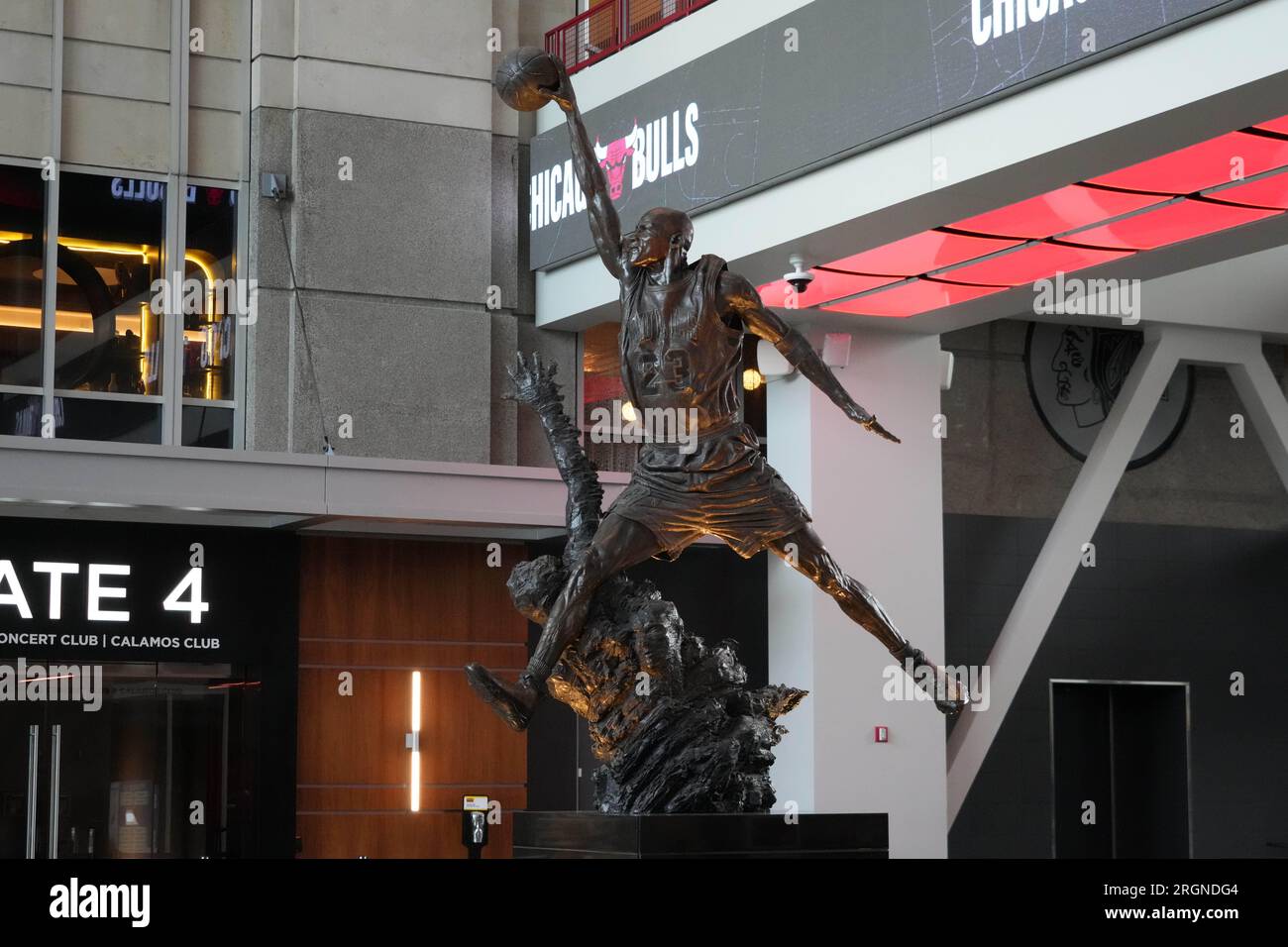 A statue of Chicago Bulls guard Michael Jordan in the United Center ...