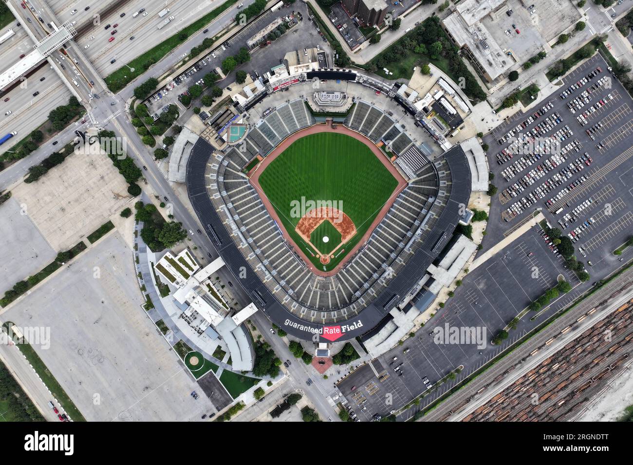 A general overall aerial view of Guaranteed Rate Field, Monday, Aug. 7 ...