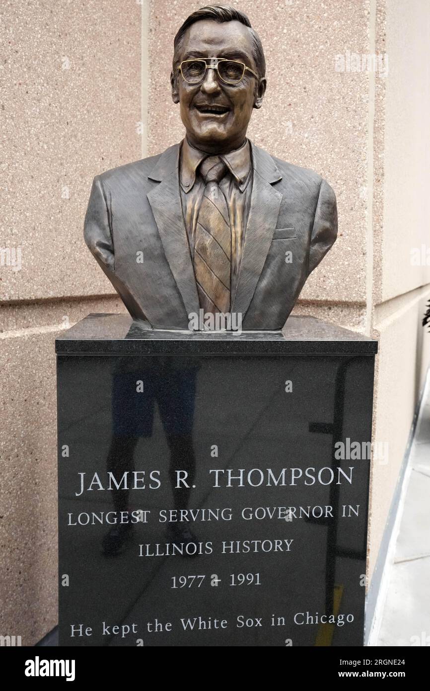 A statue of former Illinois governor James Thompson at Guaranteed Rate ...