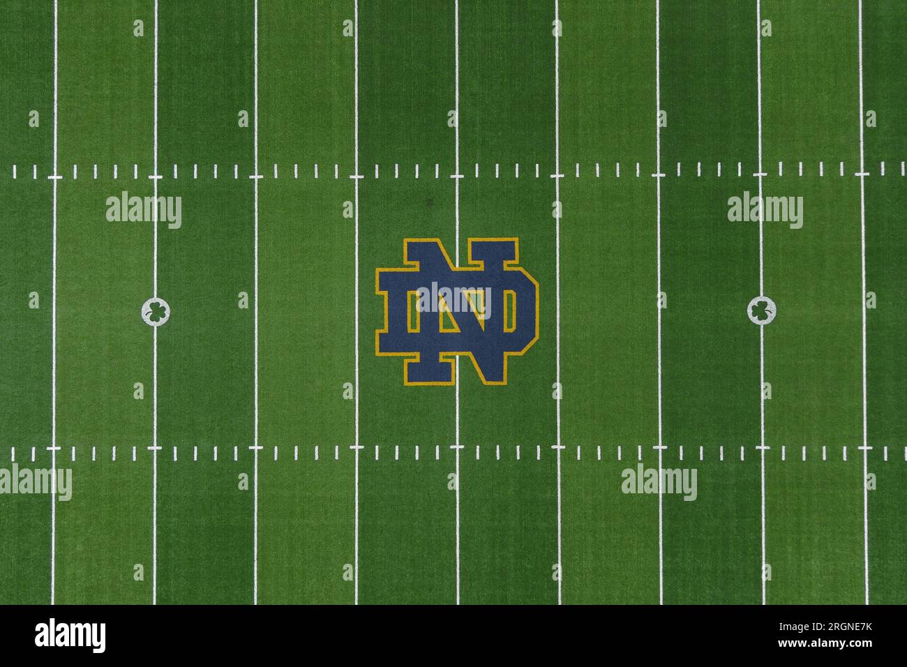 The ND Fighting Irish logo at midField of Notre Dame Stadium., Monday ...