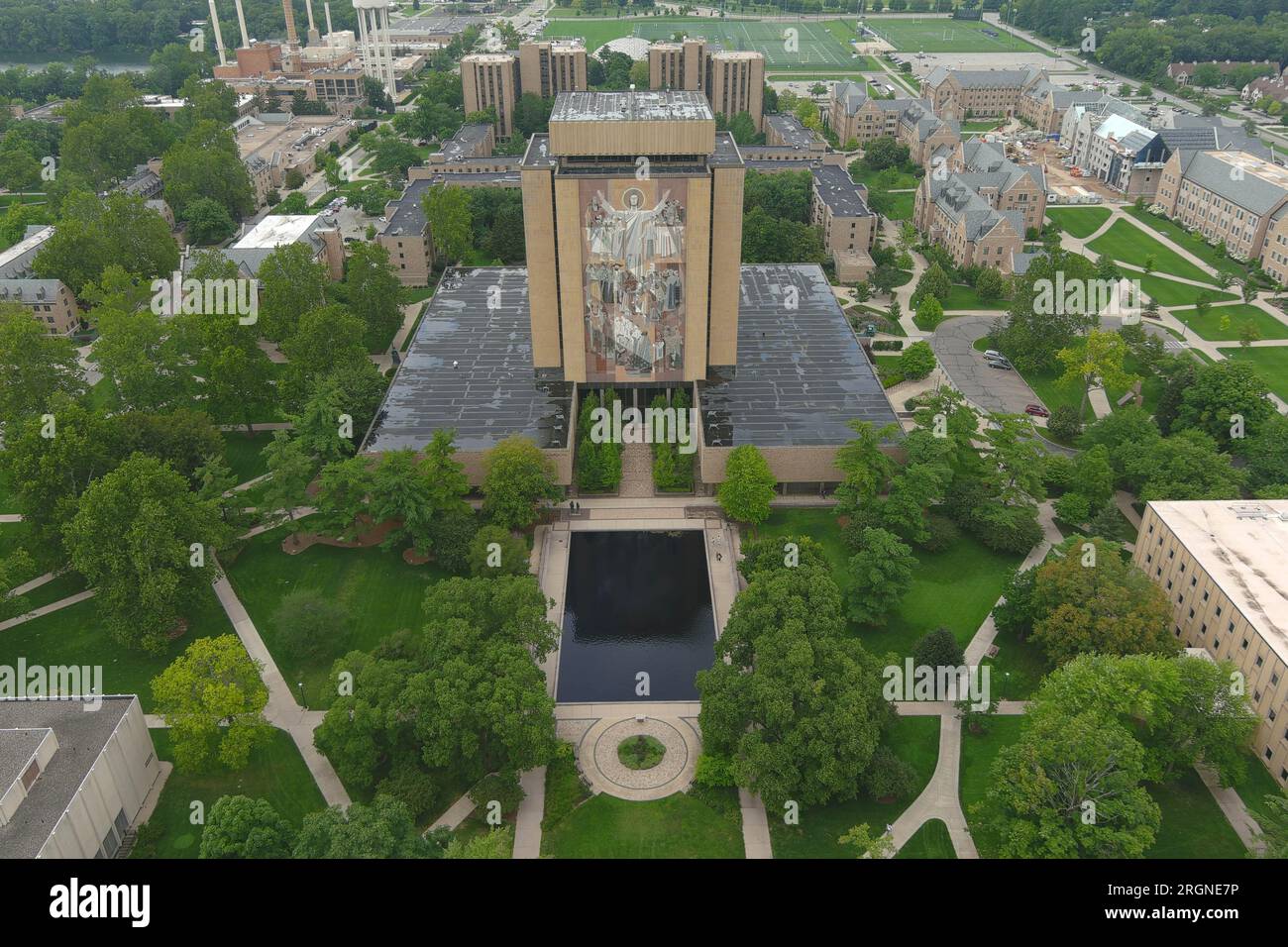 A general overall aerial view of Touchdown Jesus (Word of Life) mural ...