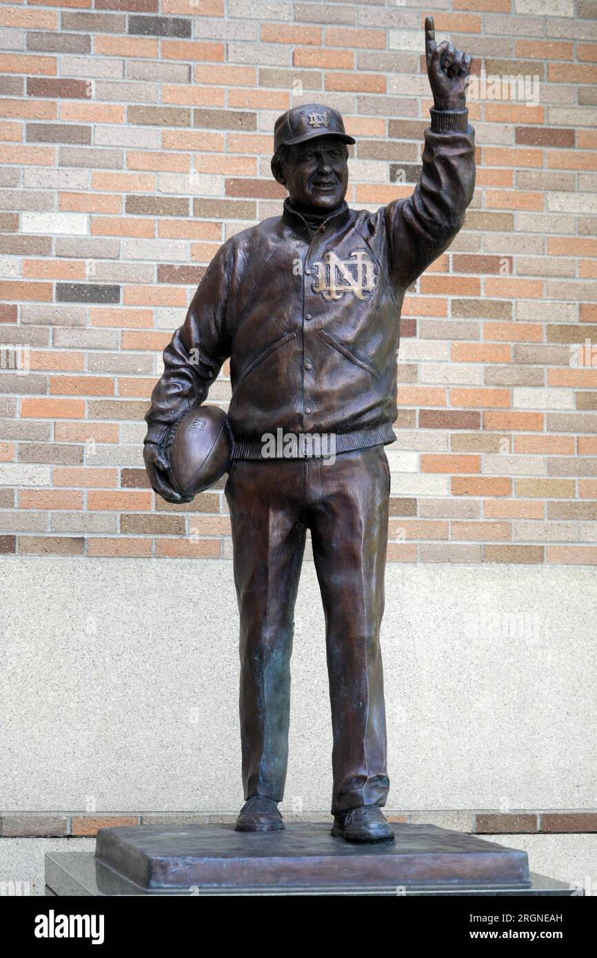 A statue of former Notre Dame Fighting Irish Football coach Dan Devine ...