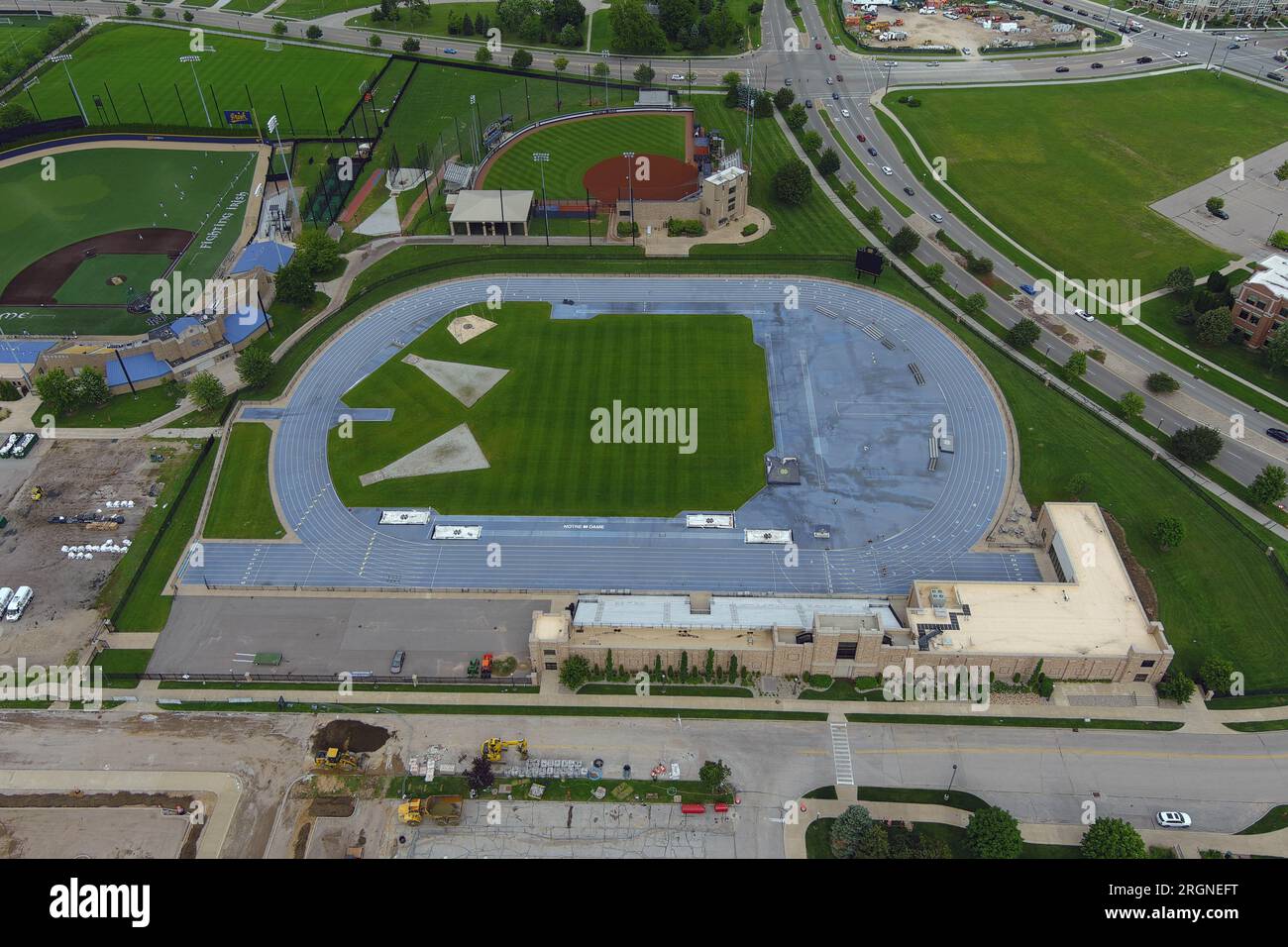 A general overall aerial view of the Harris Family Track and Field ...