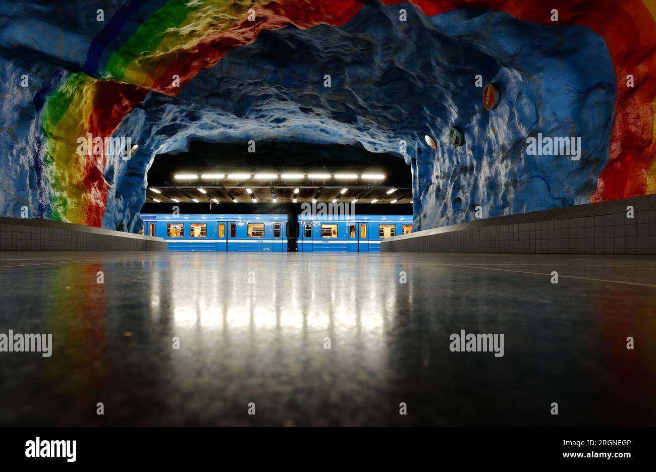 Rainbow decorated cave like Stockholm metro station Stadion Stock Photo ...