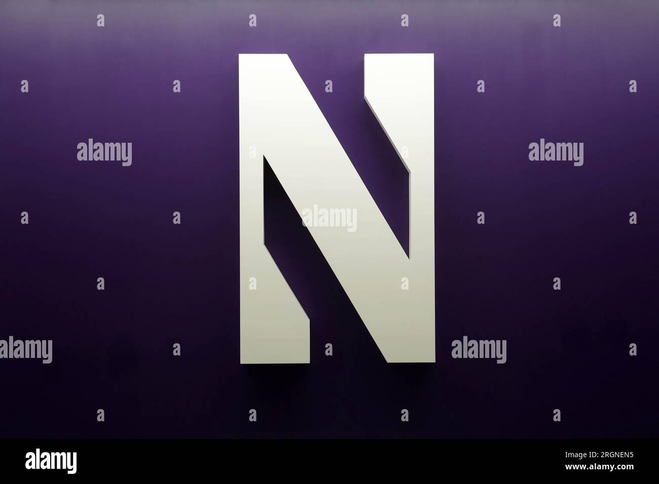 The Northwestern Wildcats logo at the Welsh-Ryan Arena on the ...