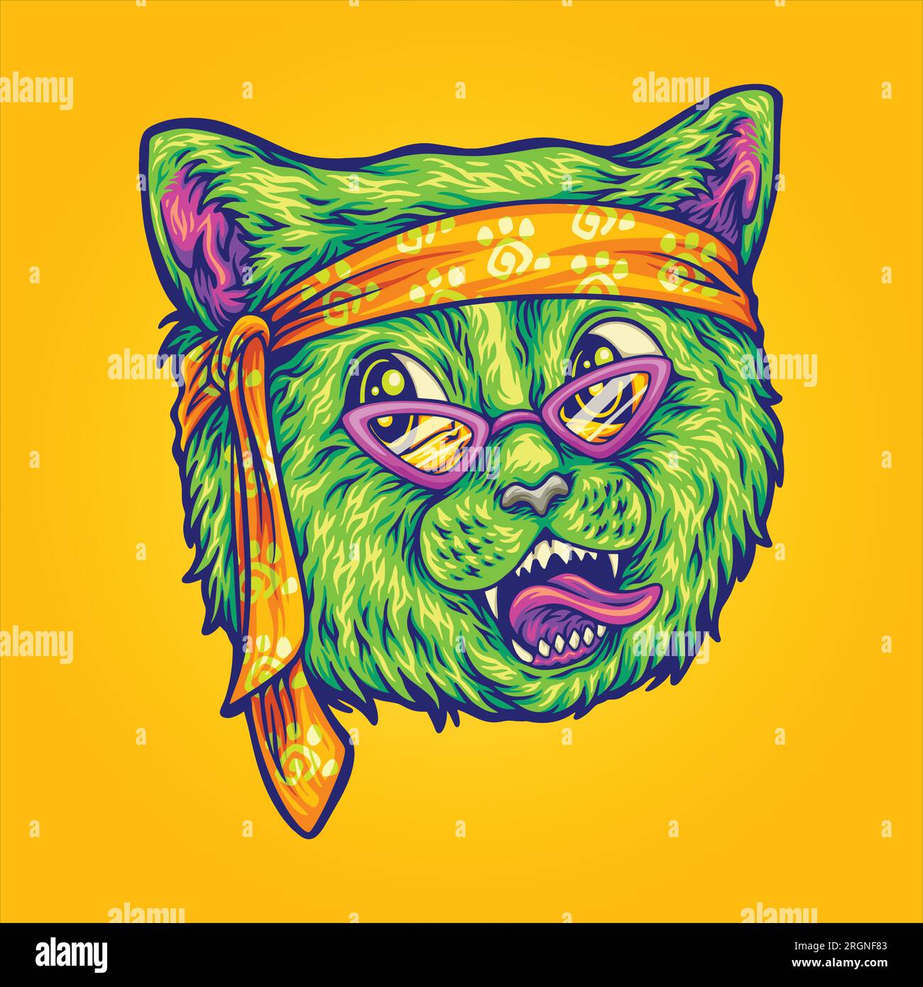 Meow funny bohemian hippie cat vector illustrations for your work logo ...