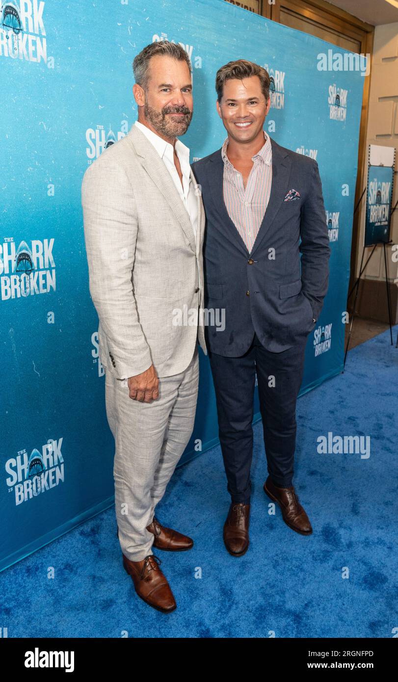 Tuc Watkins and Andrew Rannells attend THE SHARK IS BROKEN’s Opening ...