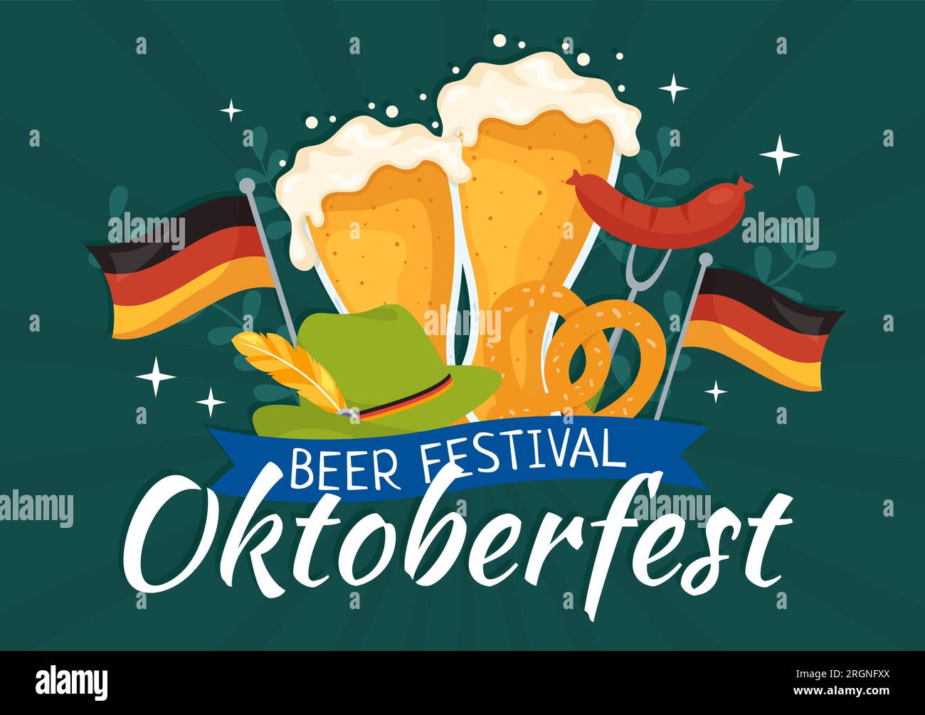Happy Oktoberfest Party Festival Vector Illustration with Beer, Sausage ...