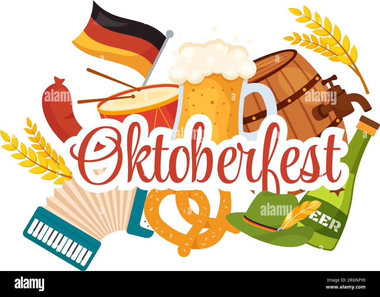 Happy Oktoberfest Party Festival Vector Illustration with Beer, Sausage ...