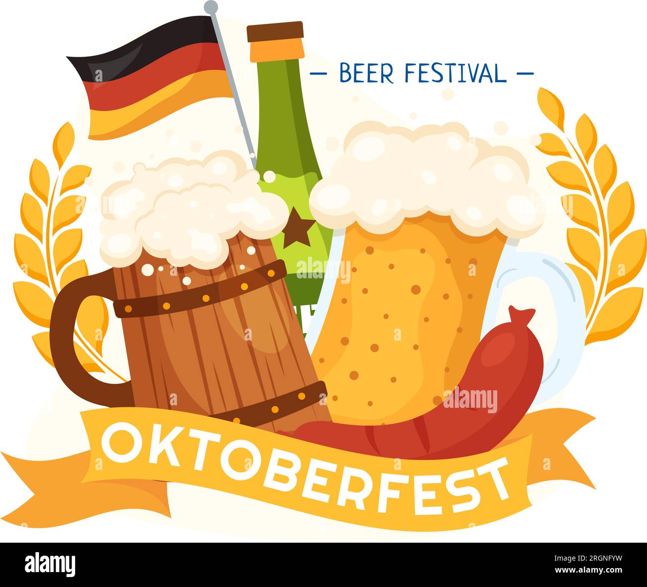Happy Oktoberfest Party Festival Vector Illustration with Beer, Sausage ...