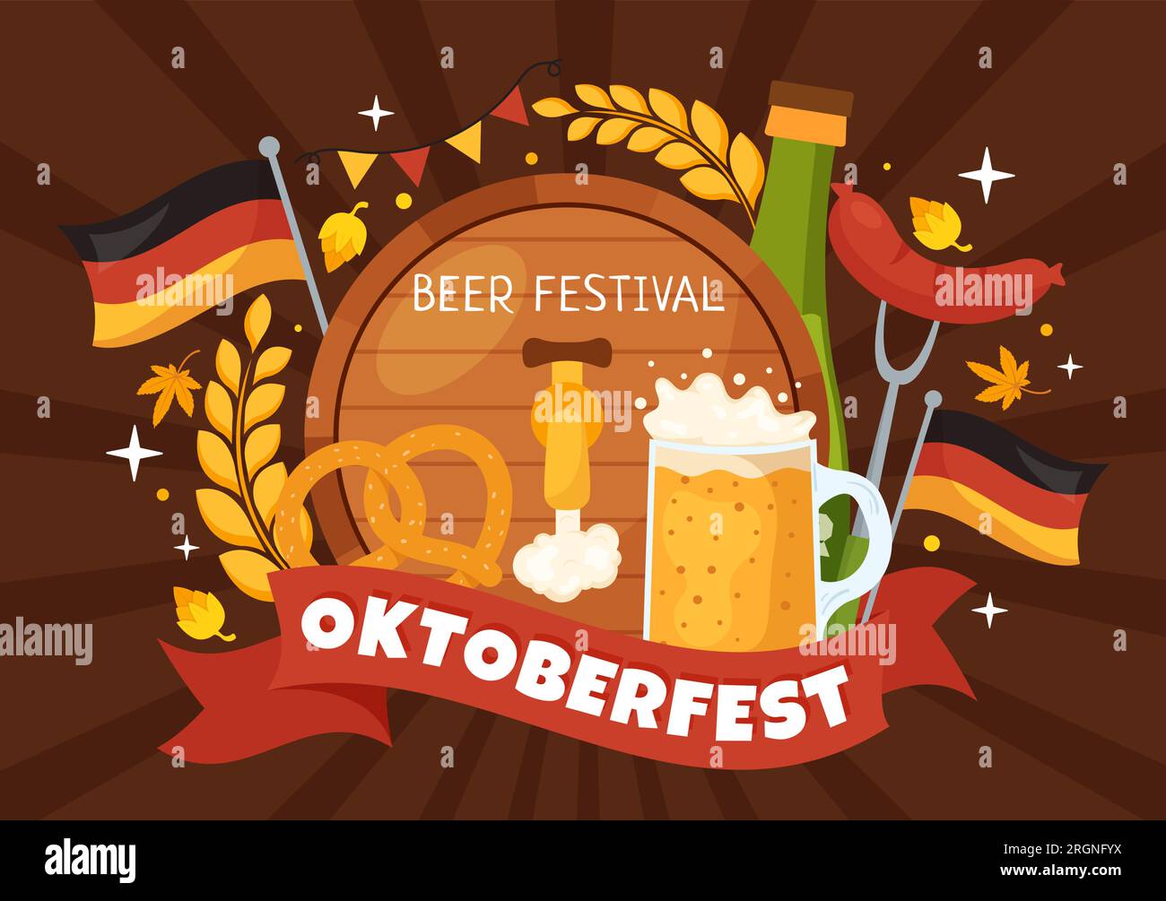 Happy Oktoberfest Party Festival Vector Illustration with Beer, Sausage ...