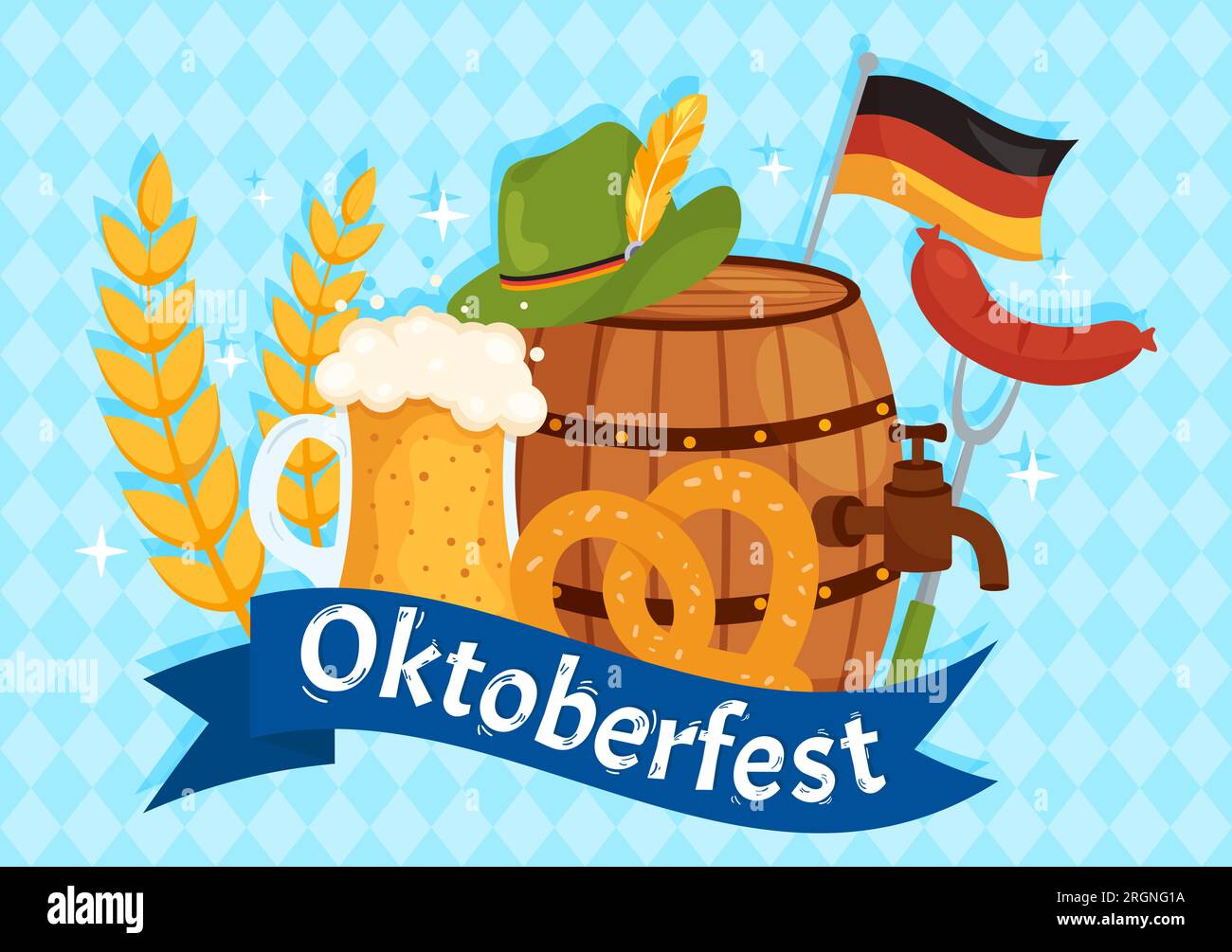Happy Oktoberfest Party Festival Vector Illustration with Beer, Sausage ...