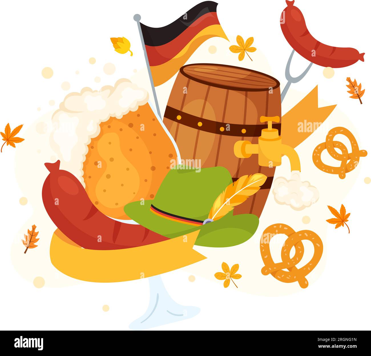 Happy Oktoberfest Party Festival Vector Illustration with Beer, Sausage ...
