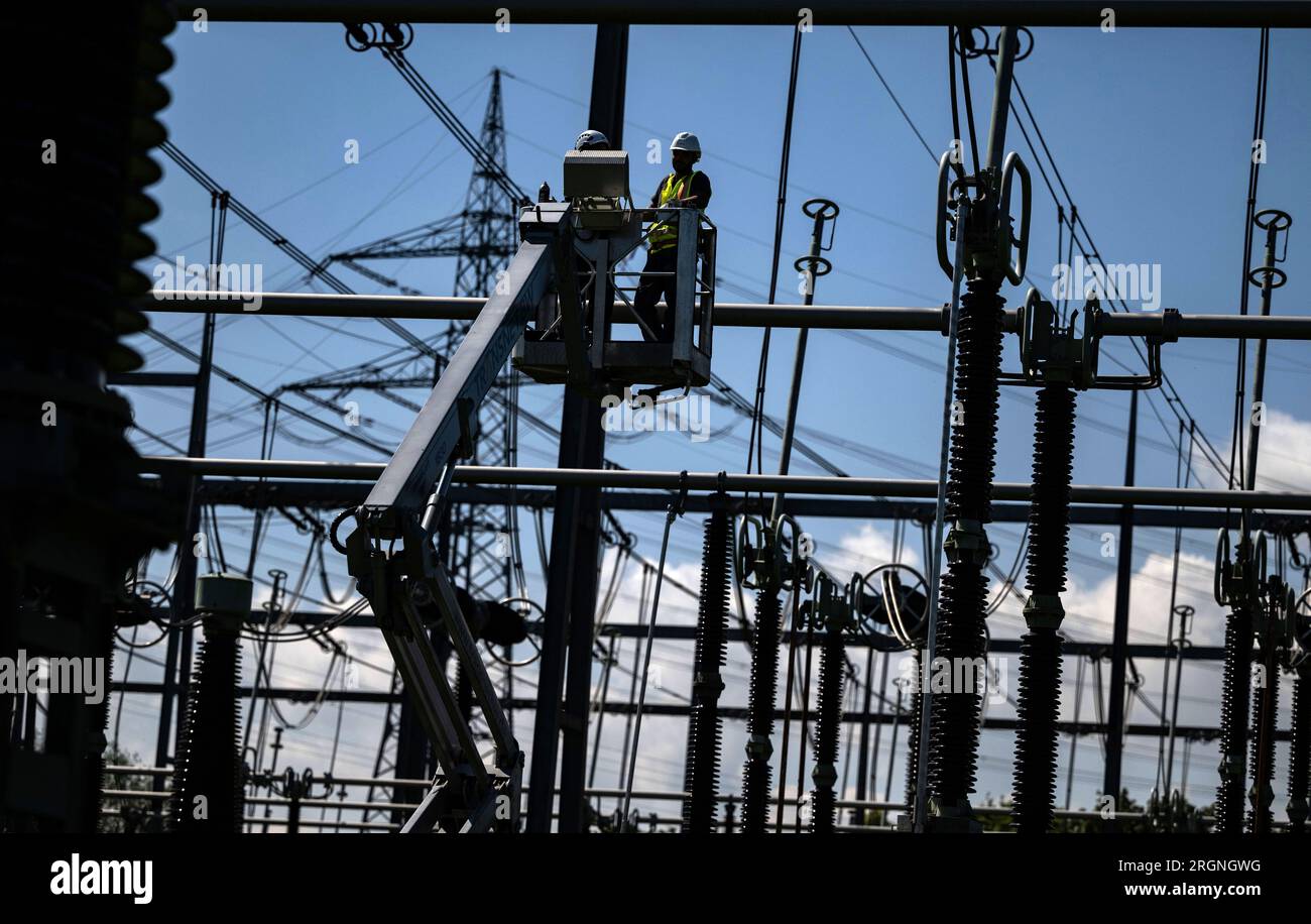 10 August 2023, Baden-Württemberg, Markgröningen: Employees of Transnet ...
