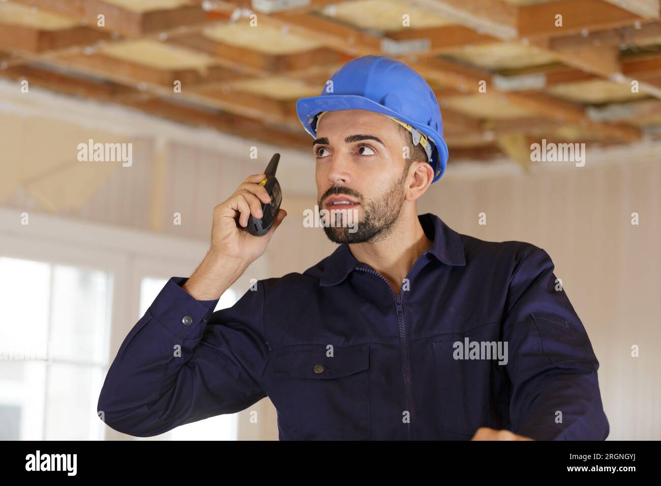 reporting by portable radio system Stock Photo - Alamy