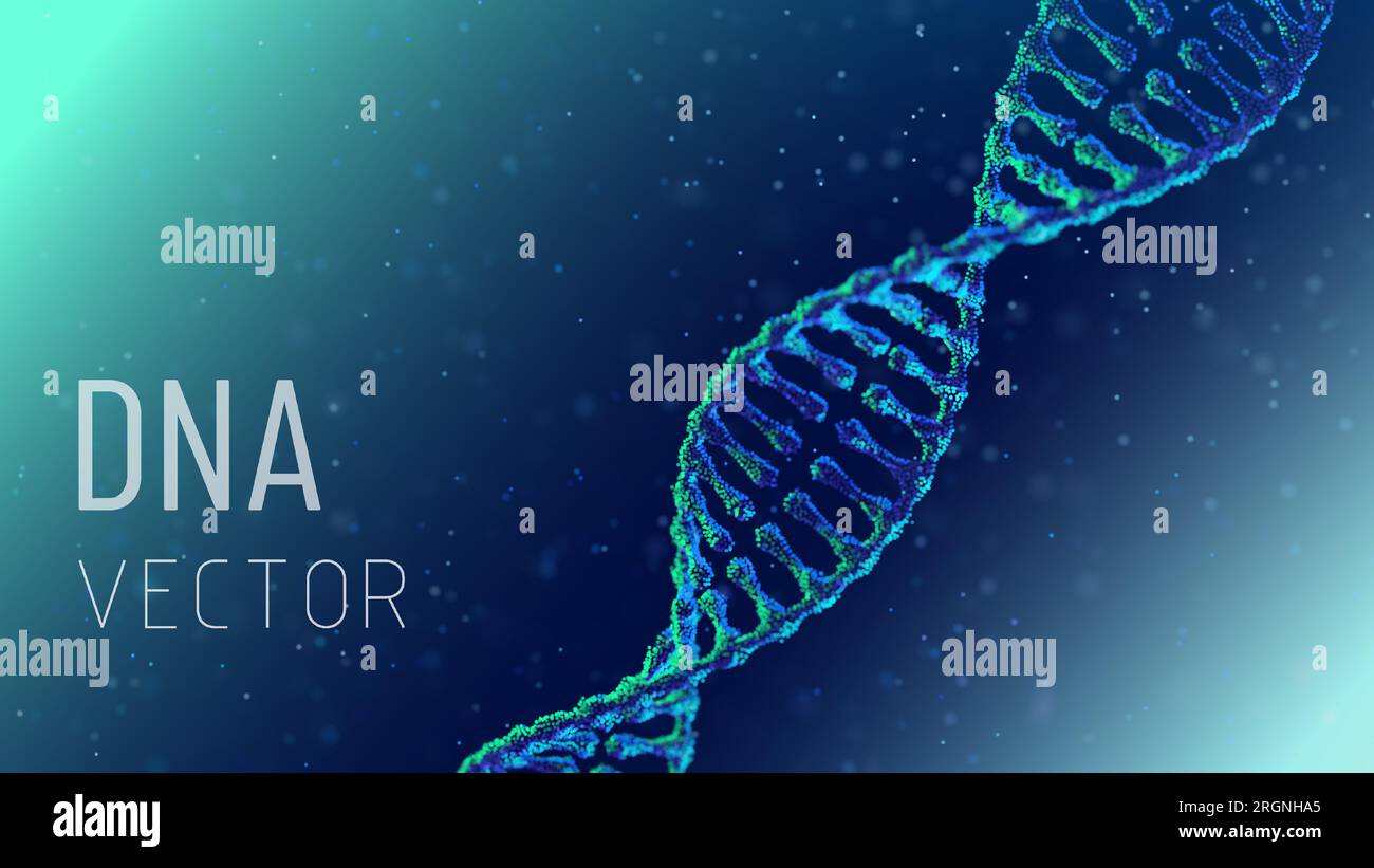 DNA helix in a medium of particles. Depth of field. 3D. Medical science ...