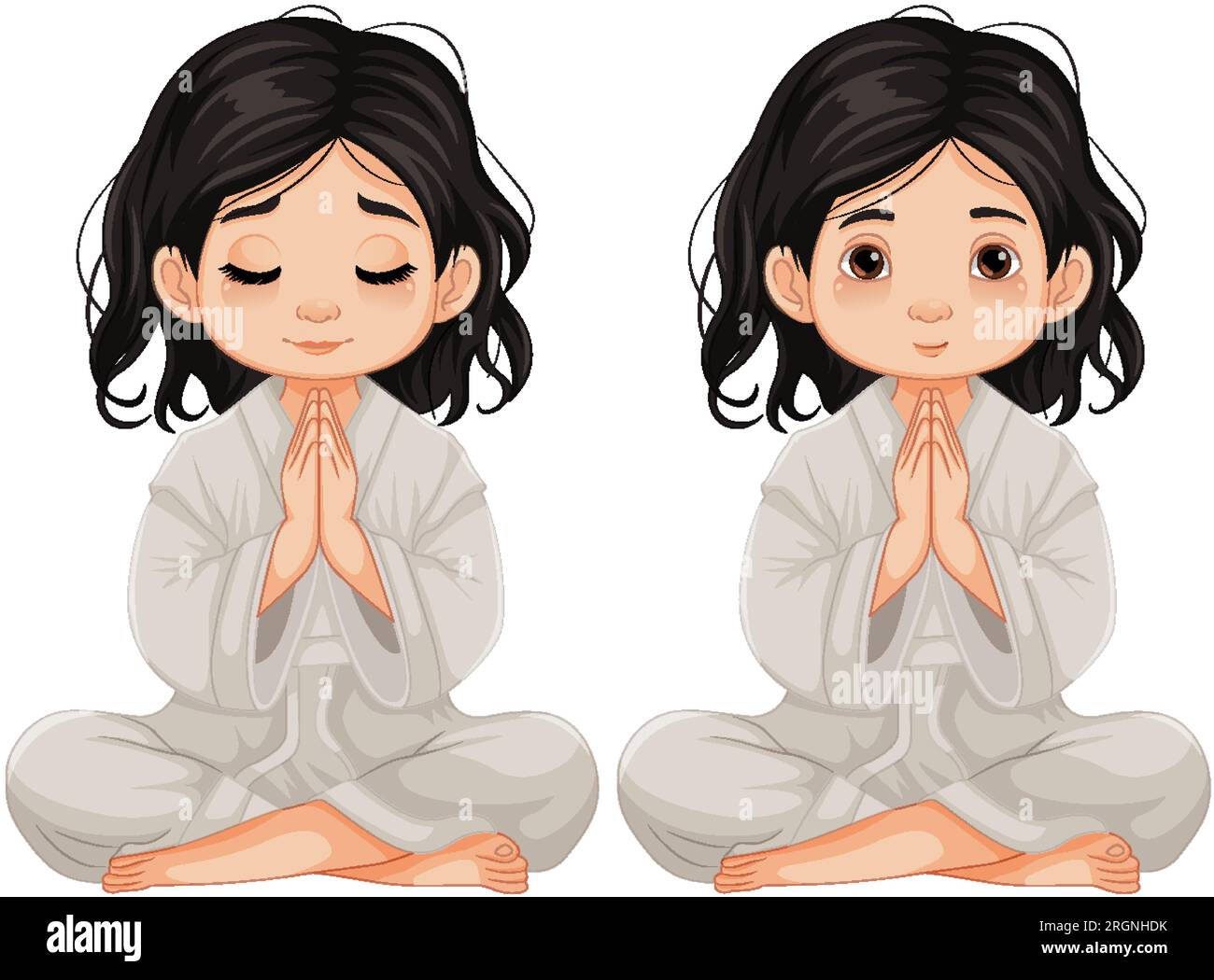 A vector cartoon illustration of a girl sitting and meditating with her ...
