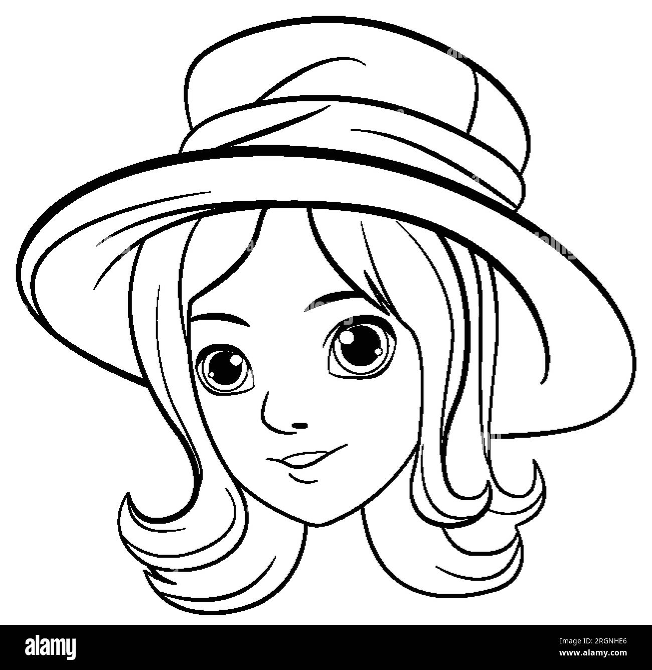 A cartoon-style vector illustration of a woman wearing a vintage hat ...