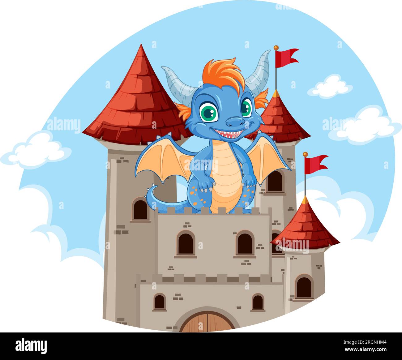Dragon on Castle in Cartoon Style illustration Stock Vector Image & Art ...