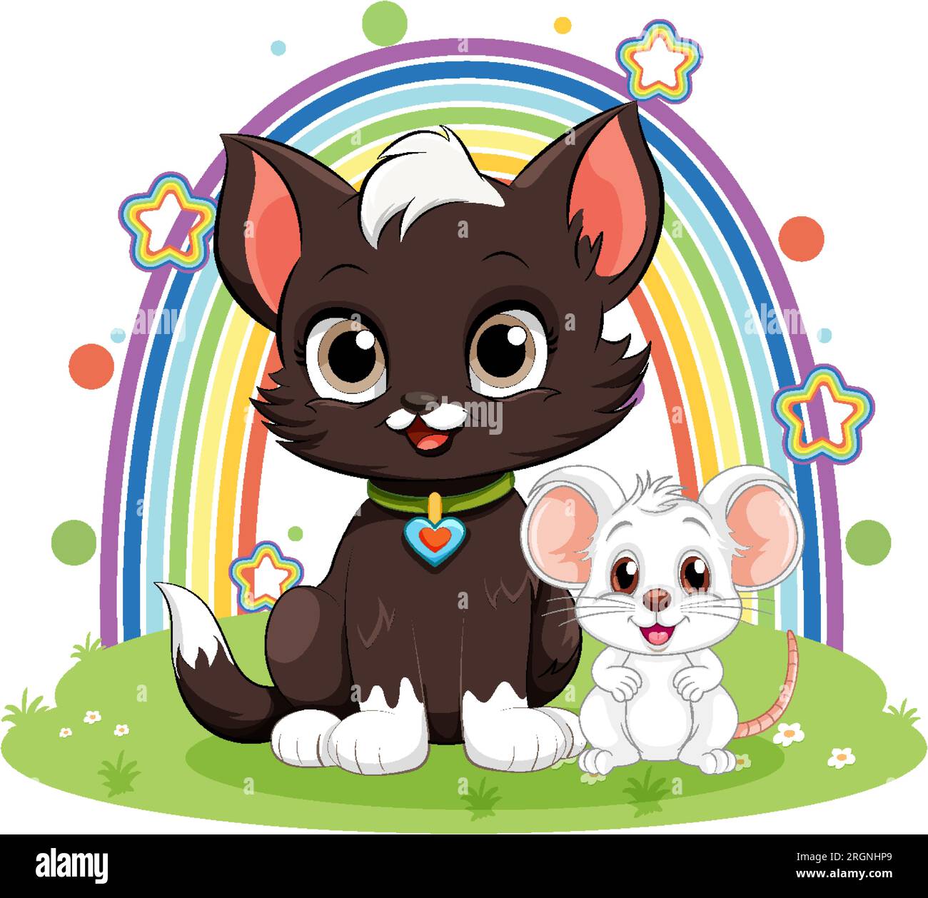 Cute Cat with Mouse in Cartoon Style illustration Stock Vector Image ...