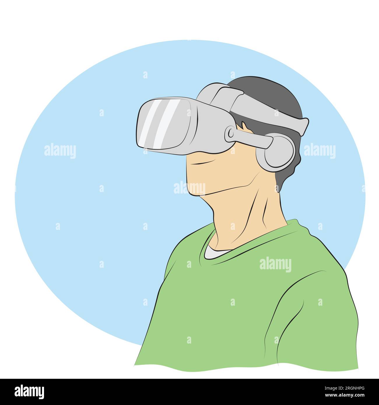 half length of man using vr glasses illustration vector hand drawn isolated on white background ...