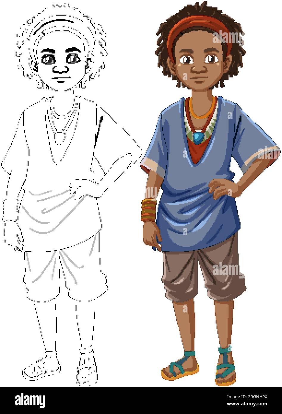A cartoon illustration of a man wearing traditional African clothing ...