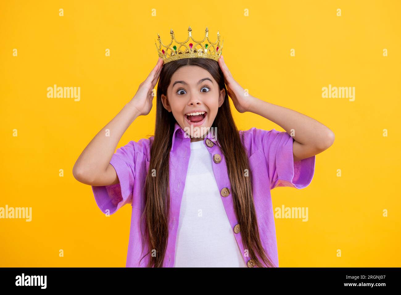 surprised teen girl look girlish in the crown. princess crown fashion ...
