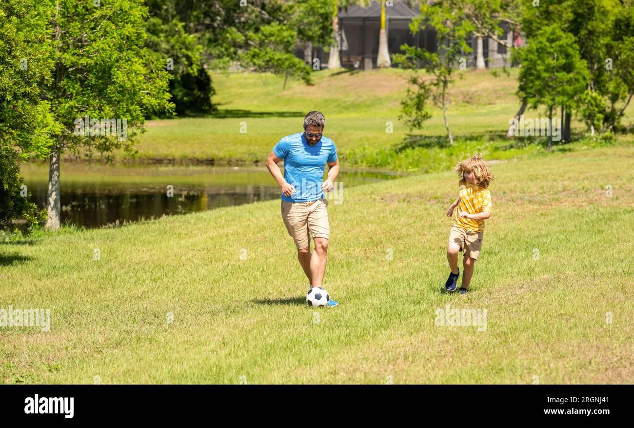 Father dad and son enjoying outdoor activities together. Outdoor ...