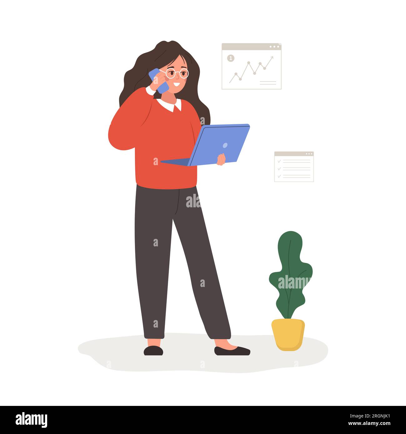 Female entrepreneur. Successful woman talking on phone and holding ...