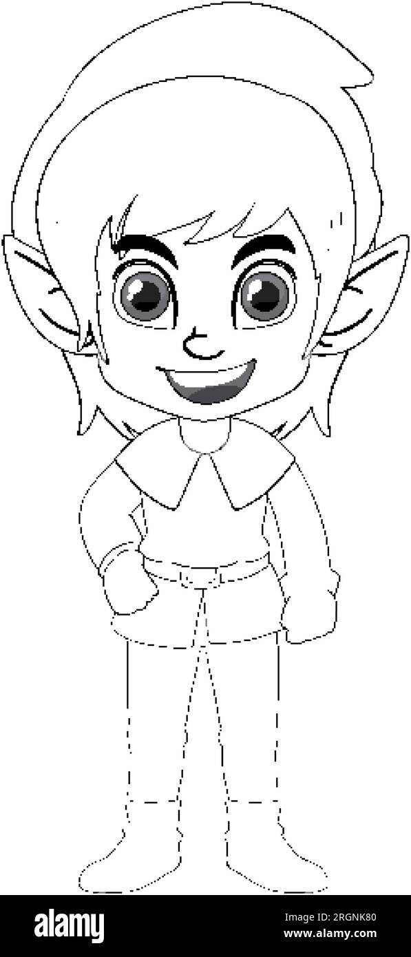 Cute elf cartoon isolated doodle outline illustration Stock Vector ...