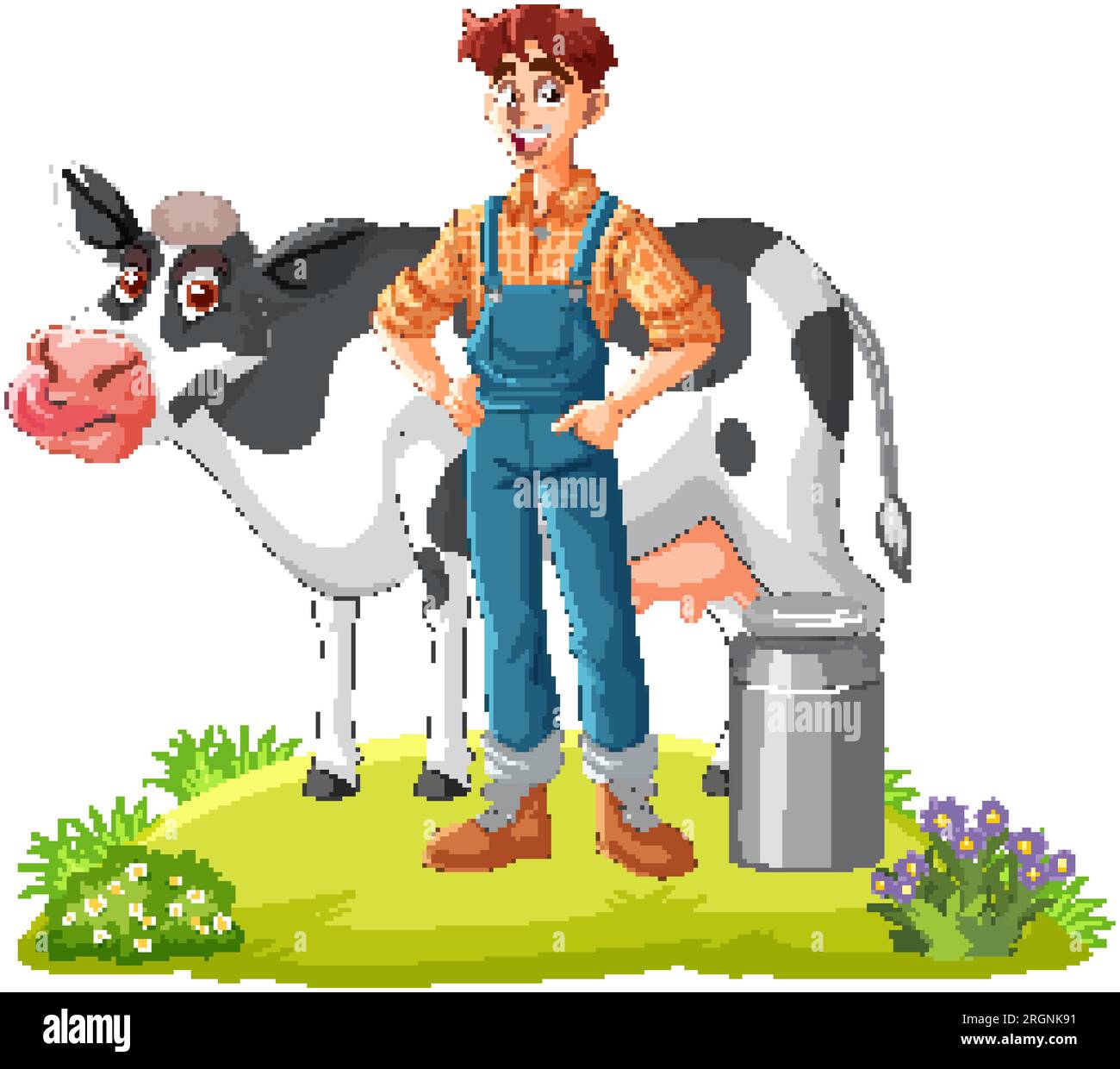 Farmer Man with Milk Cow Cartoon illustration Stock Vector Image & Art ...