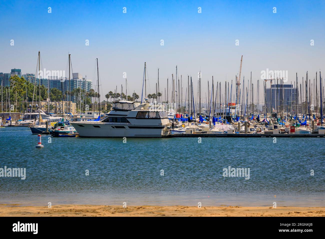 Luxury yachts and boats docked in the Marina Del Rey seaside community ...