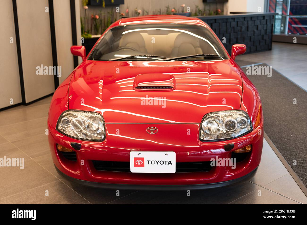 New York City, USA - July 23, 2023: toyota supra 1994 sports car red ...
