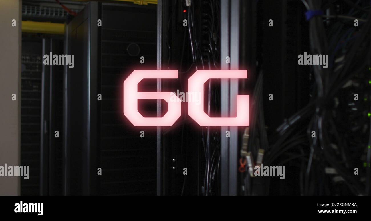 Image of 6g text banner against empty computer server room Stock Photo ...
