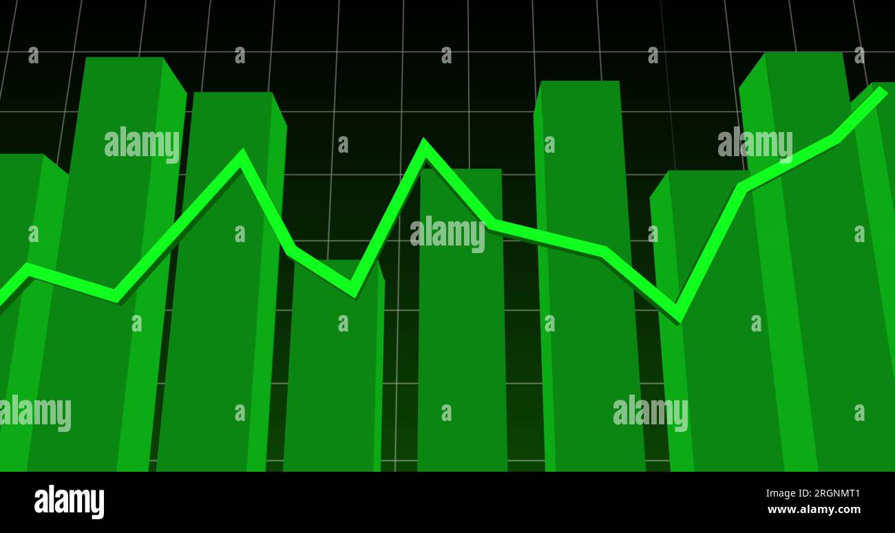 Image of statistics and financial data processing with green line on ...
