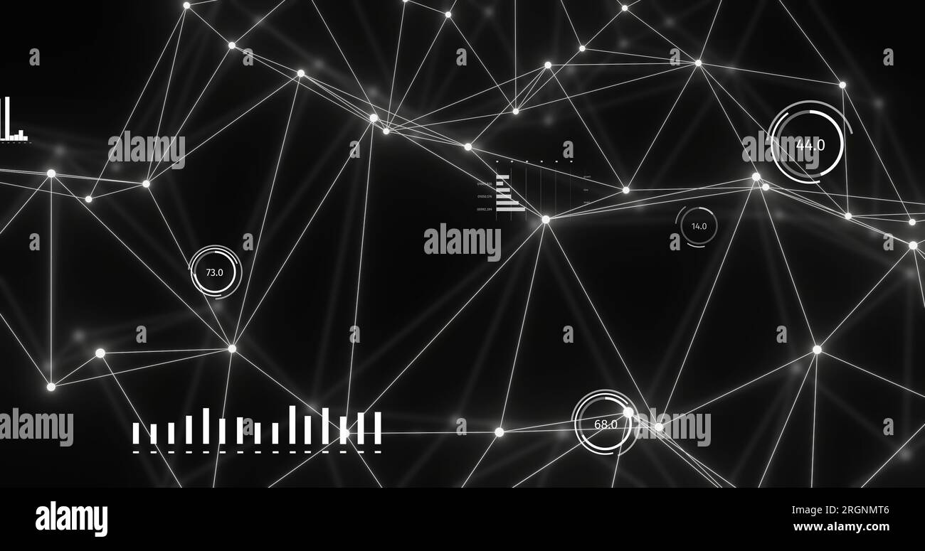 Image of bright white network and data processing over distant network ... Image of bright white network and data processing over distant network ...