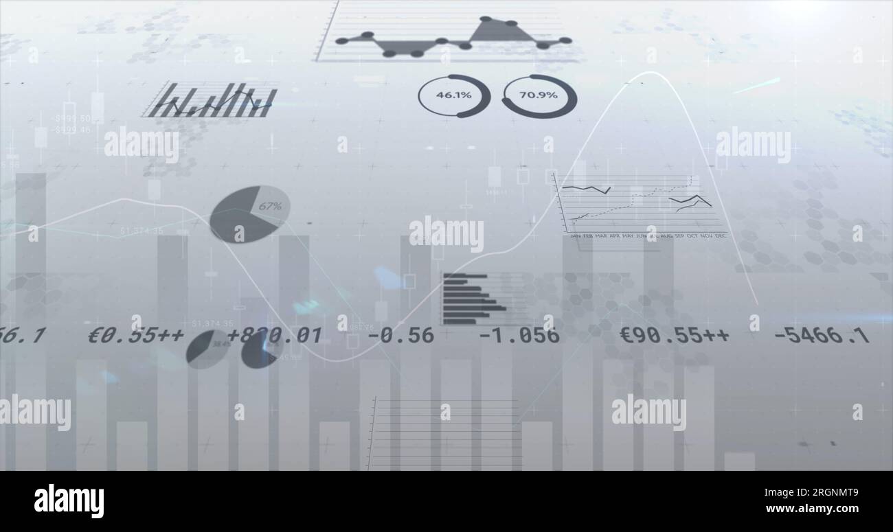 Image of financial graphs and changing numbers on grey background Stock ...