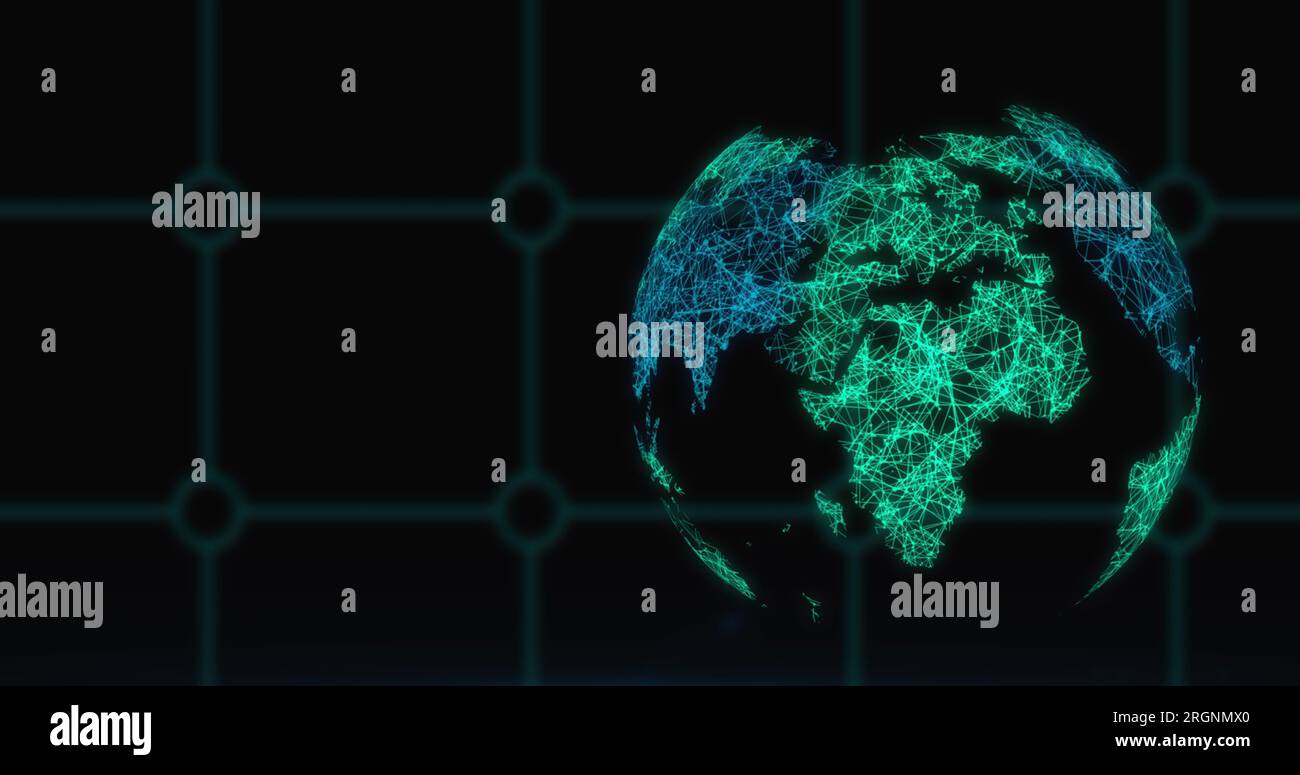Image of globe with connections rotating on black background Stock ...