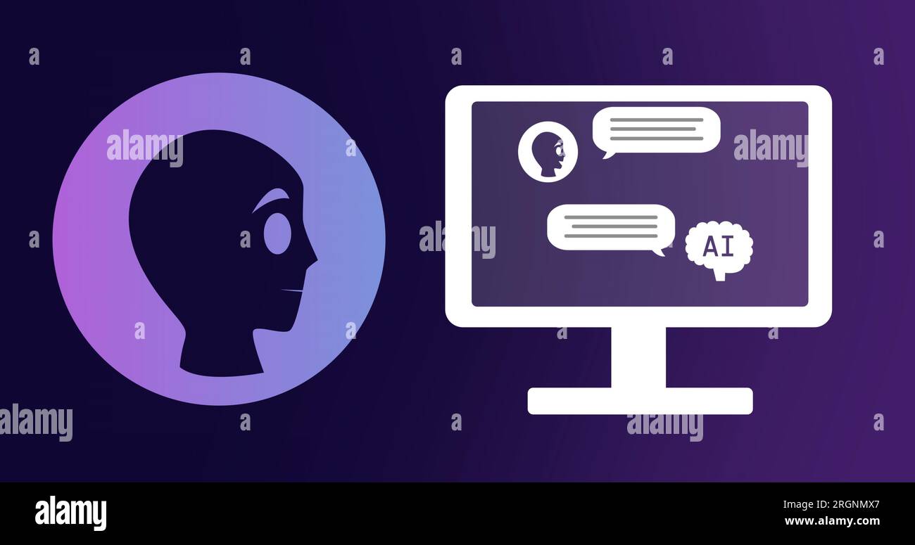 Image of ai text, icons and data processing over purple background ...