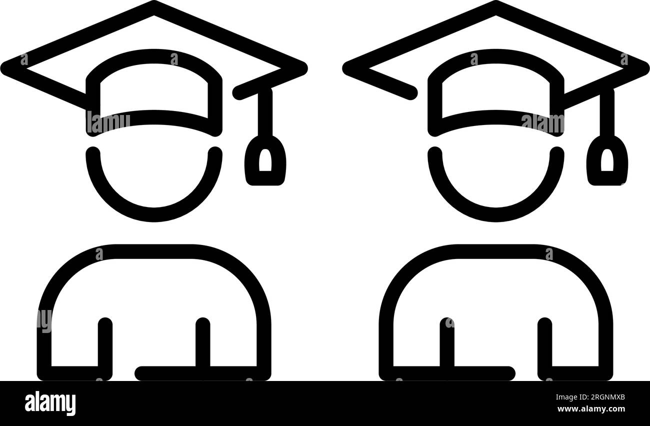 Two university students in mortar boards and gowns. Graduation icon ...