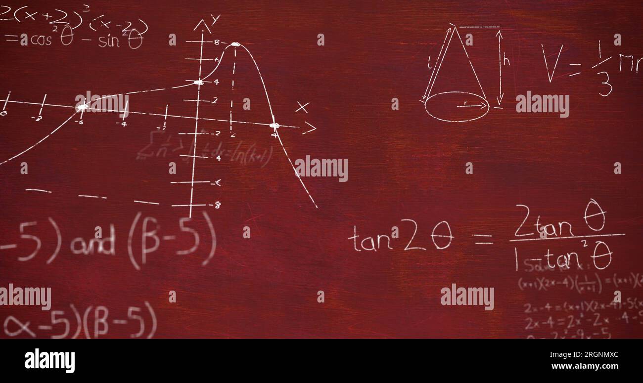 Image of mathematical equations over red background Stock Photo - Alamy
