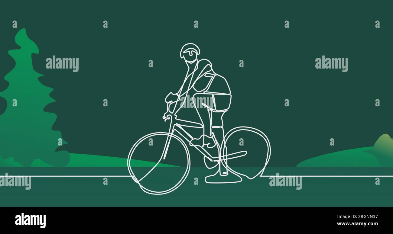 Image of drawing of female cyclist over trees Stock Photo - Alamy
