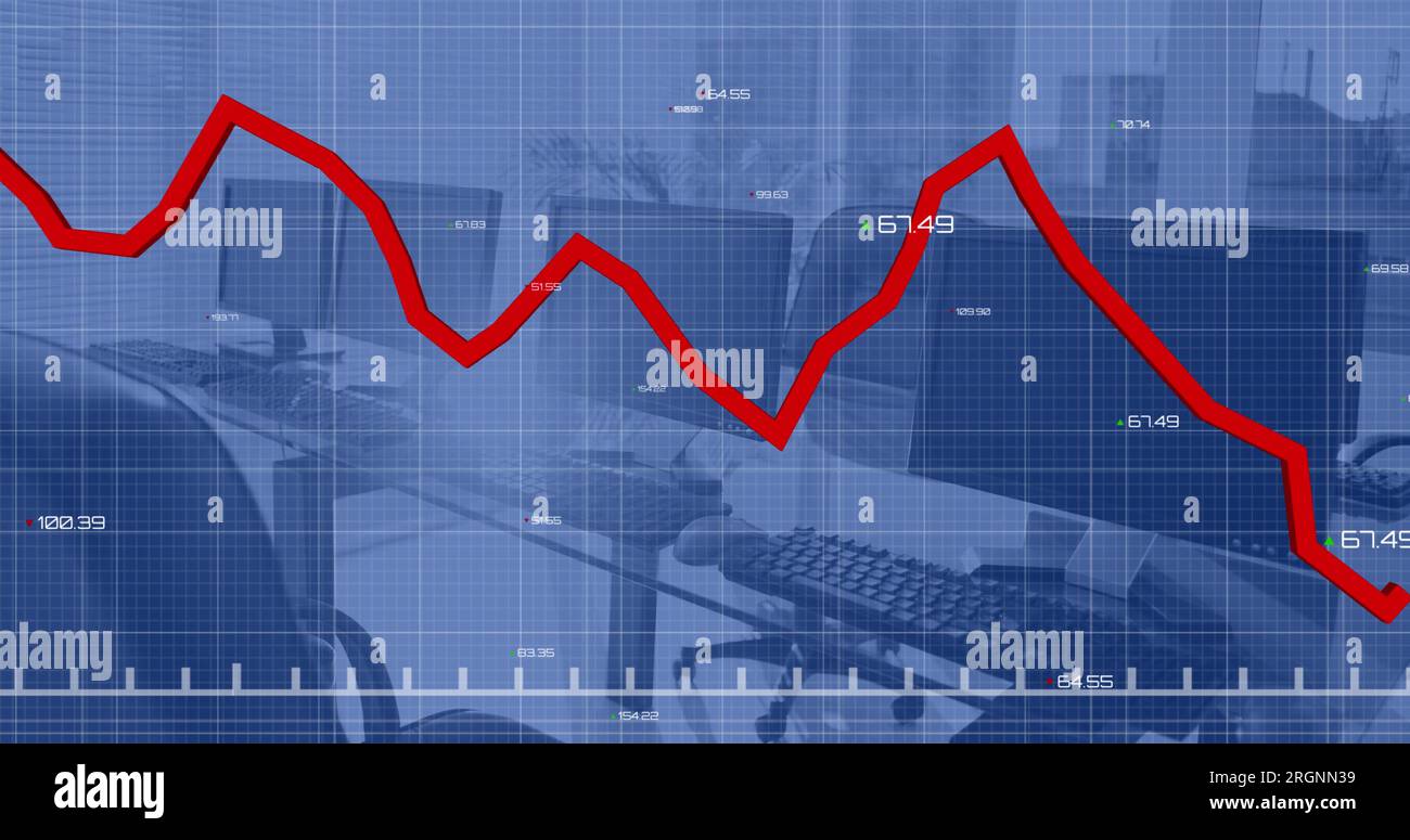 Image of statistical data processing against close up of desks at ...