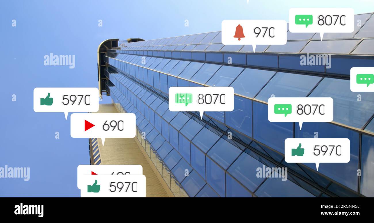 Animation media icons over building hi-res stock photography and images ...