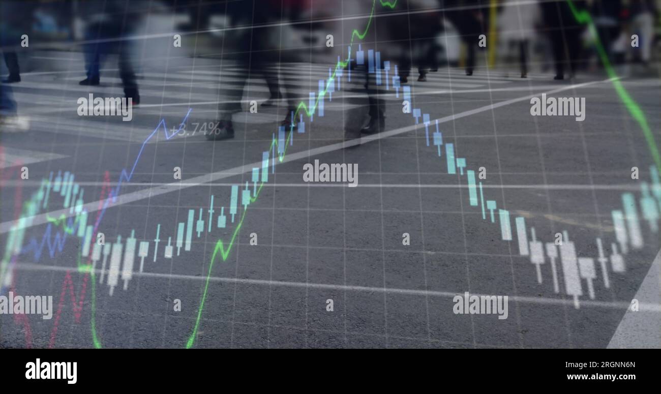 Image of multiple graph and numbers over time-lapse of low section of ...