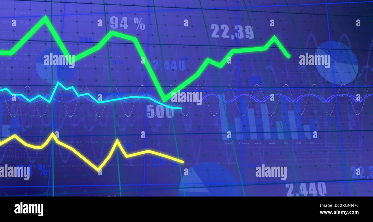 Image of statistical data processing over grid network against blue ...