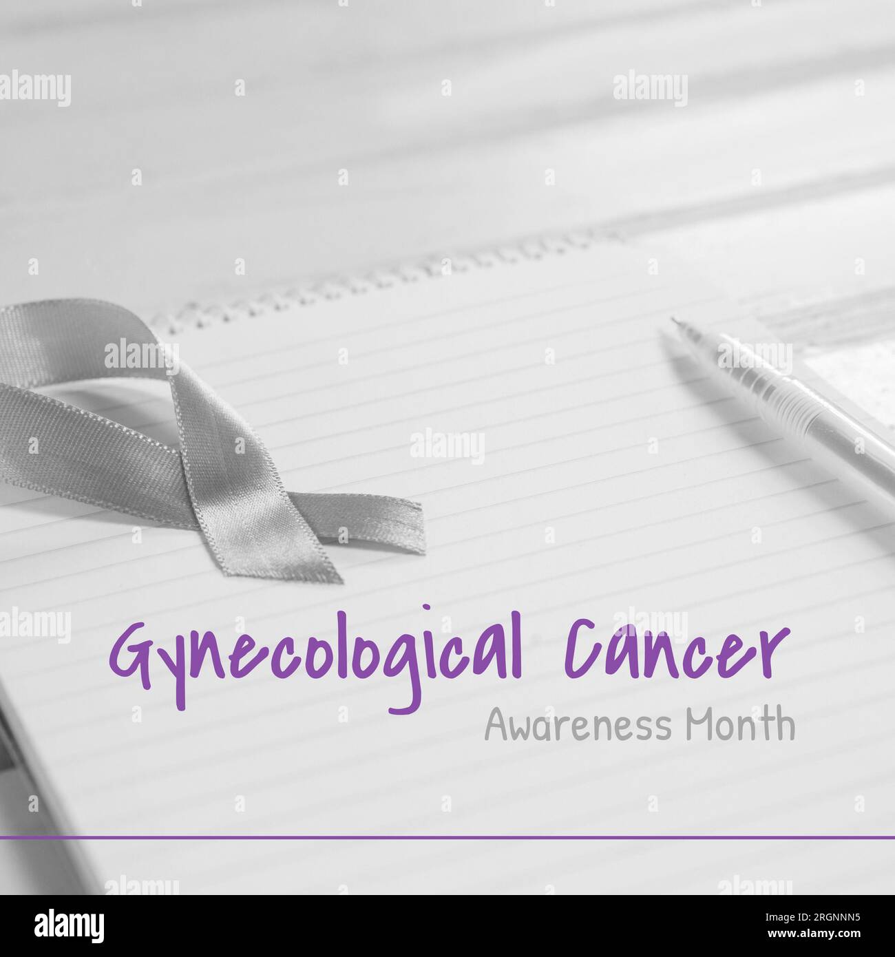 Composite of gynecological cancer awareness month over ribbon on ...